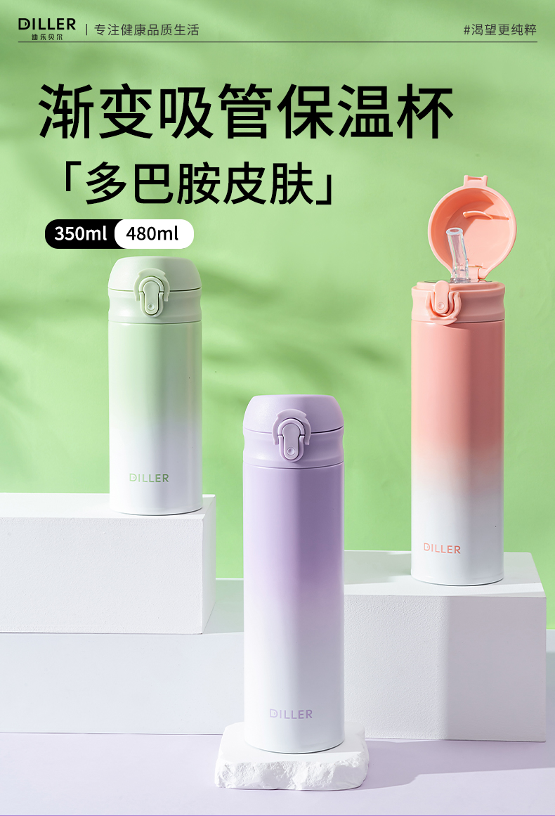 Diller Macaroon Mix Color SUS316 Straw Thermo Vacuum Water Bottle MLH9179 (350ml/480ml) – Diller ...